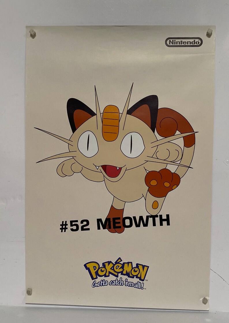 Original Promo Poster Nintendo Pokemon Meowth No.52, 1990's - Etsy
