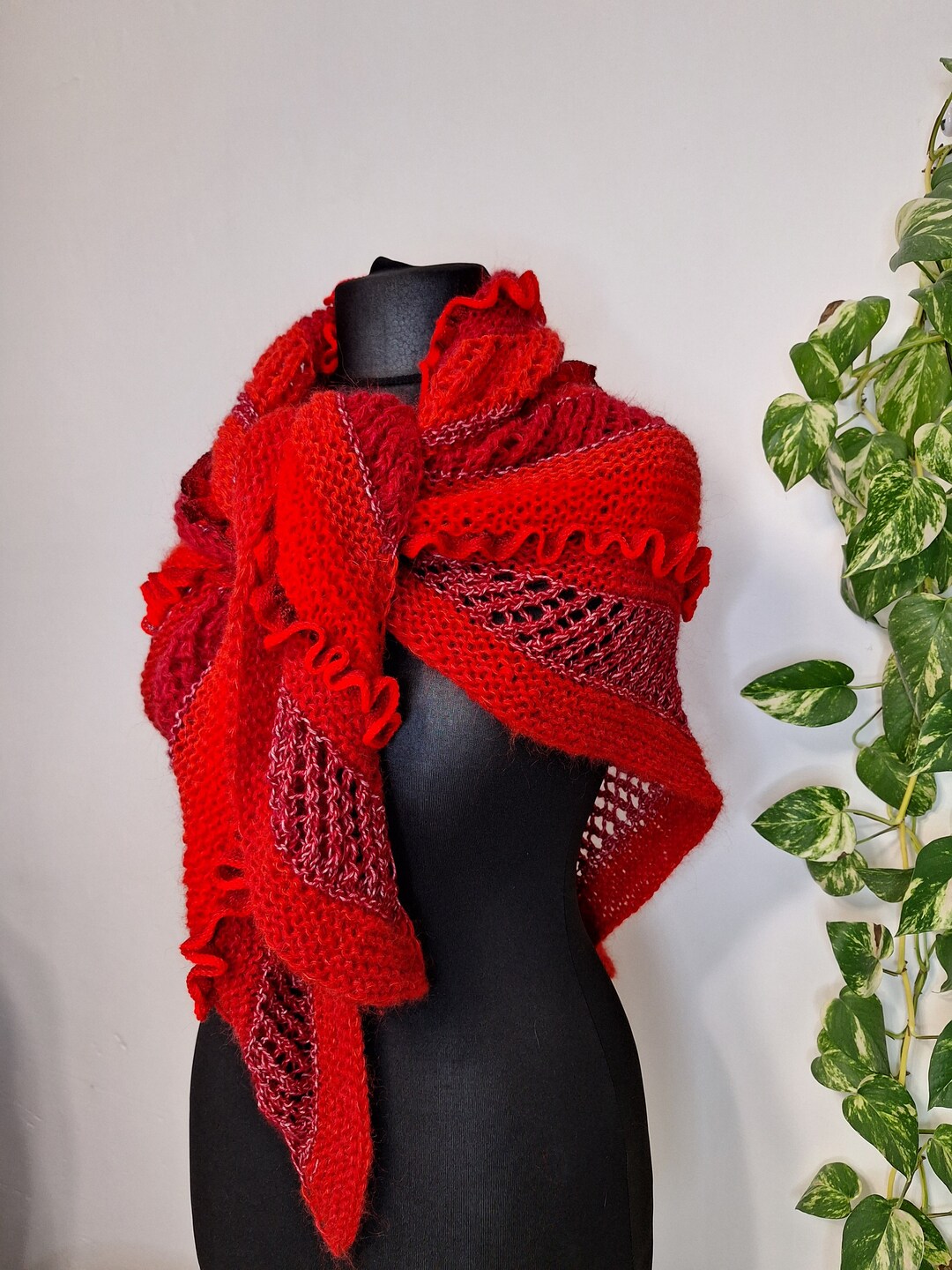 Hand Knitted Women Wool and Mohair Shoulder Scarf, Triangle Shawl ...