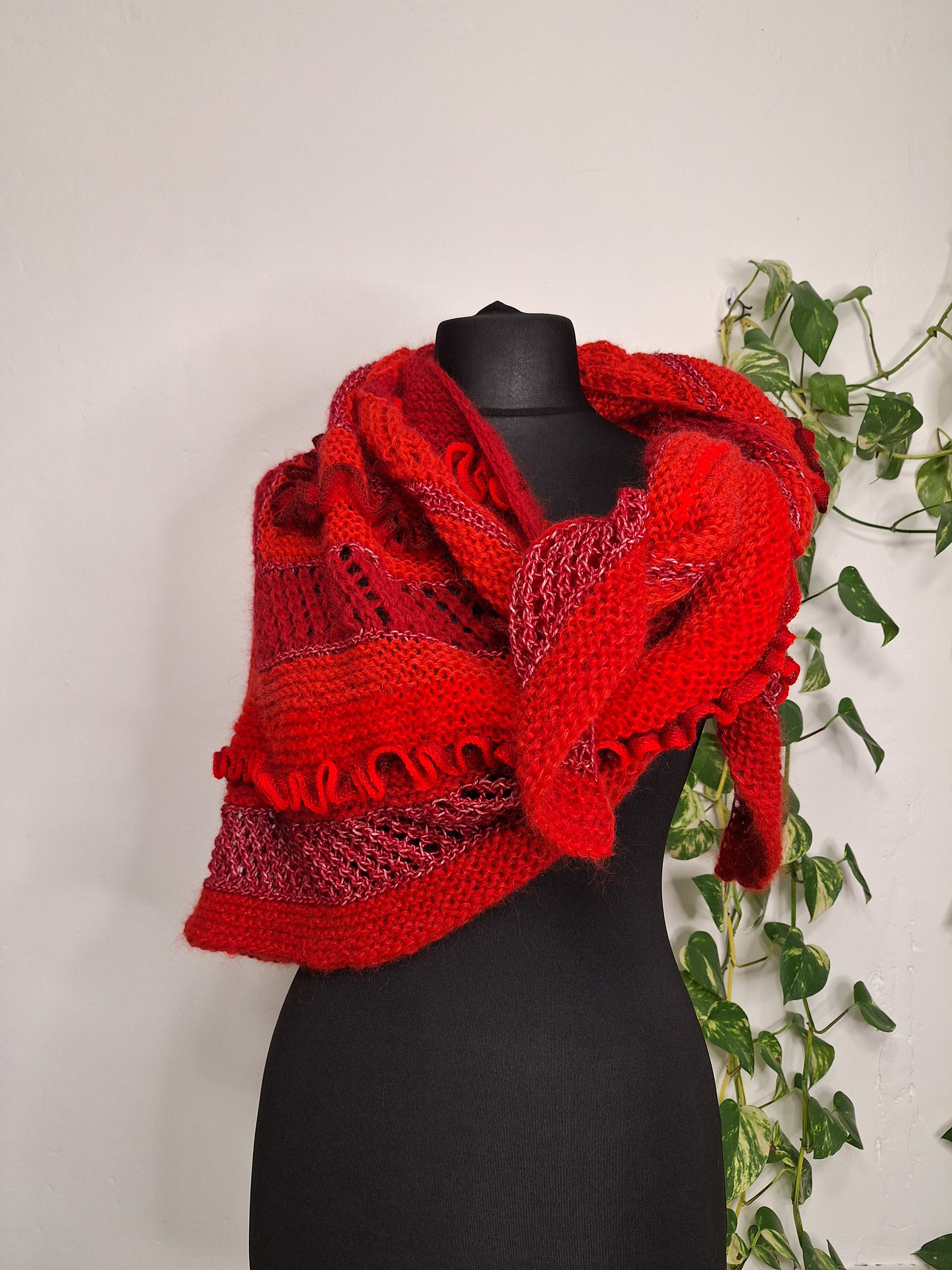 Hand Knitted Women Wool and Mohair Shoulder Scarf, Triangle Shawl ...