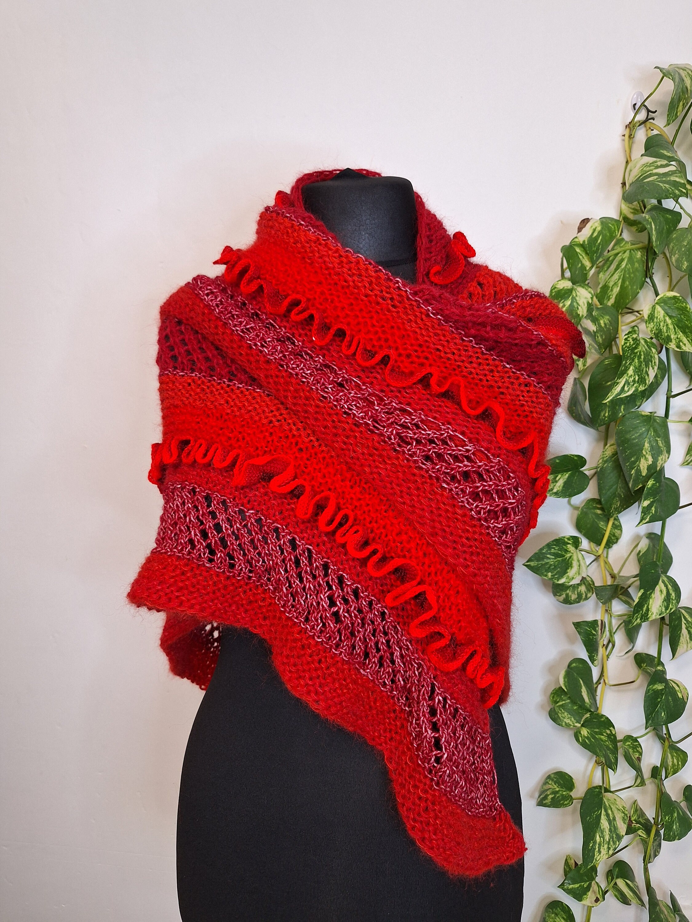 Hand Knitted Women Wool and Mohair Shoulder Scarf, Triangle Shawl ...