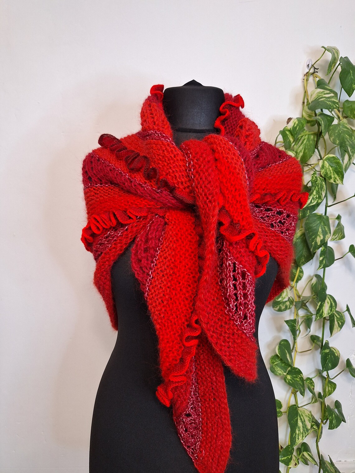 Hand Knitted Women Wool and Mohair Shoulder Scarf, Triangle Shawl ...