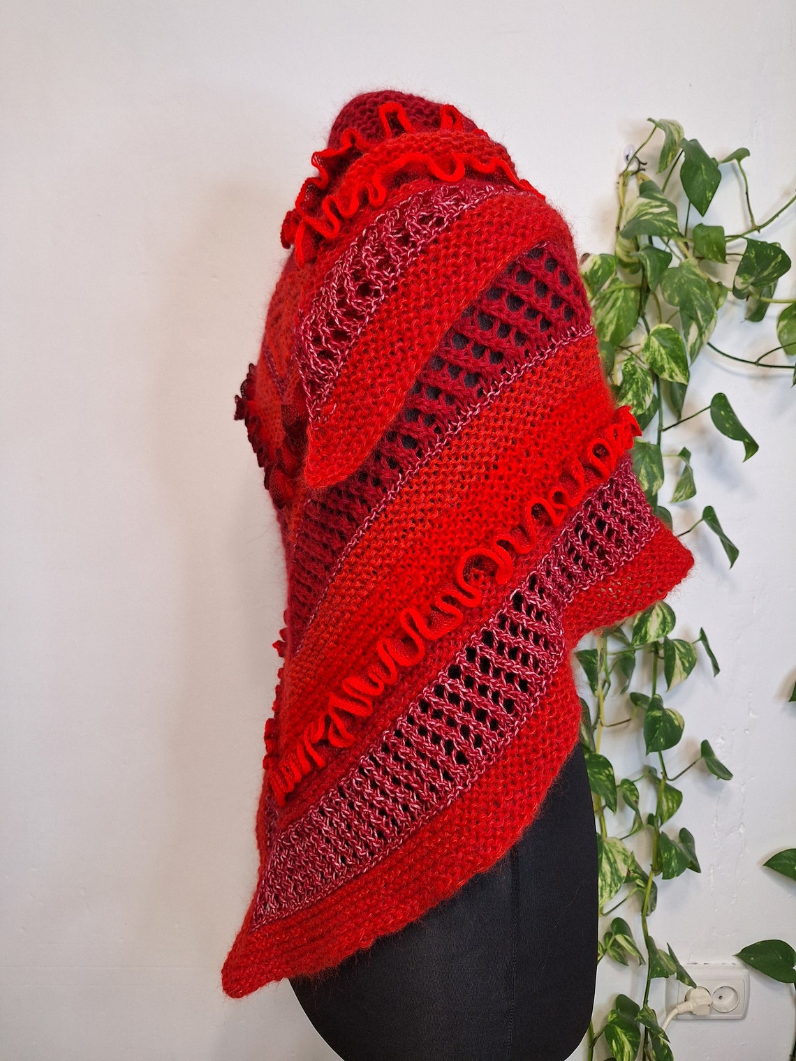 Hand Knitted Women Wool and Mohair Shoulder Scarf, Triangle Shawl ...