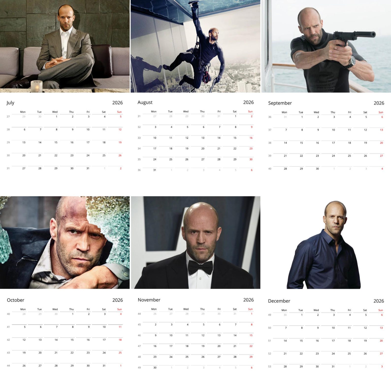 Jason Statham Wall Calendars (large Size) - Etsy