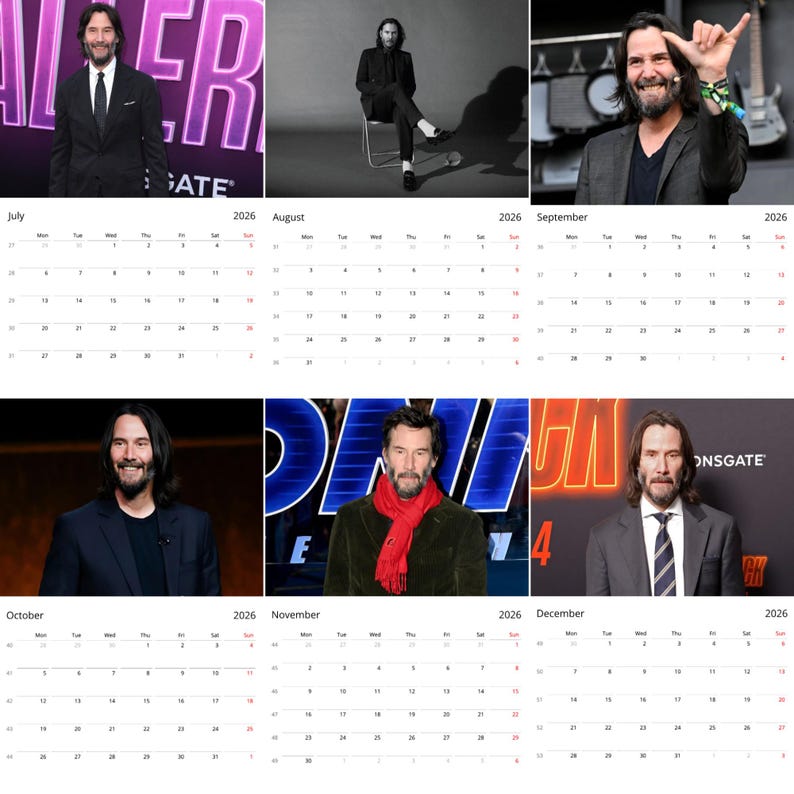 Keanu Reeves 2026 Wall Calendar, Exclusive Celebrity Poster Calendar ...