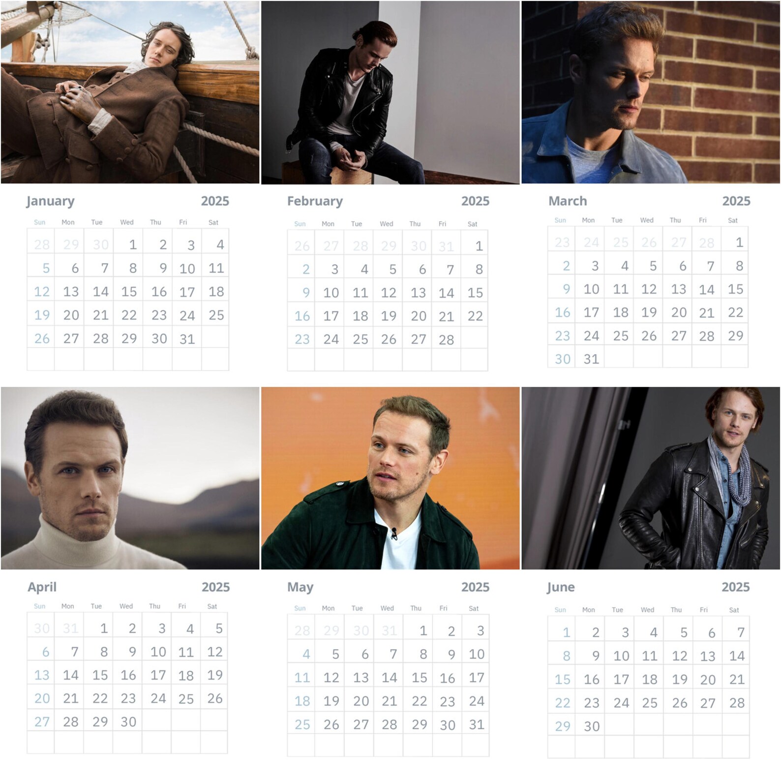 Sam Heughan Wall Calendar 2025 Vol 1 Large, Fan Gift, Outlander, Men in ...