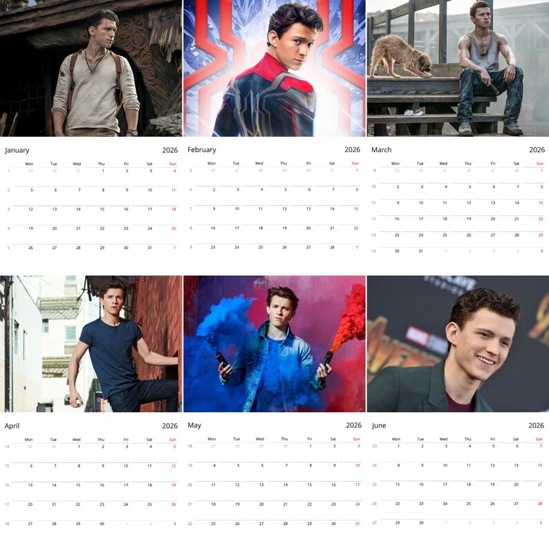 Tom Holland 2026 Wall Calendar, Exclusive Celebrity Poster Calendar for ...