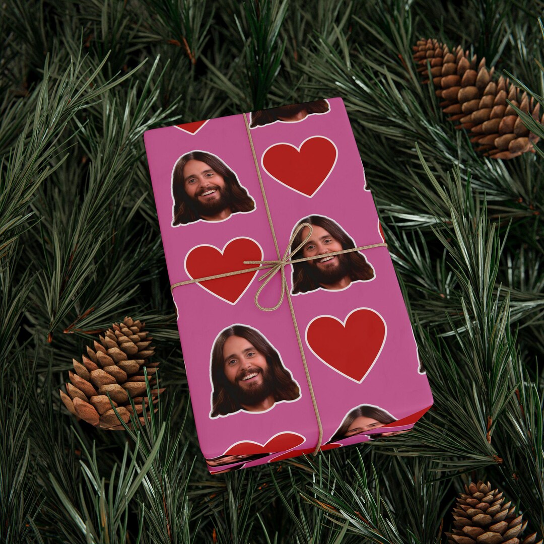 Jared Leto Pink Heart Gift Wrap Paper | Cute Actor Face Wrapping Paper ...