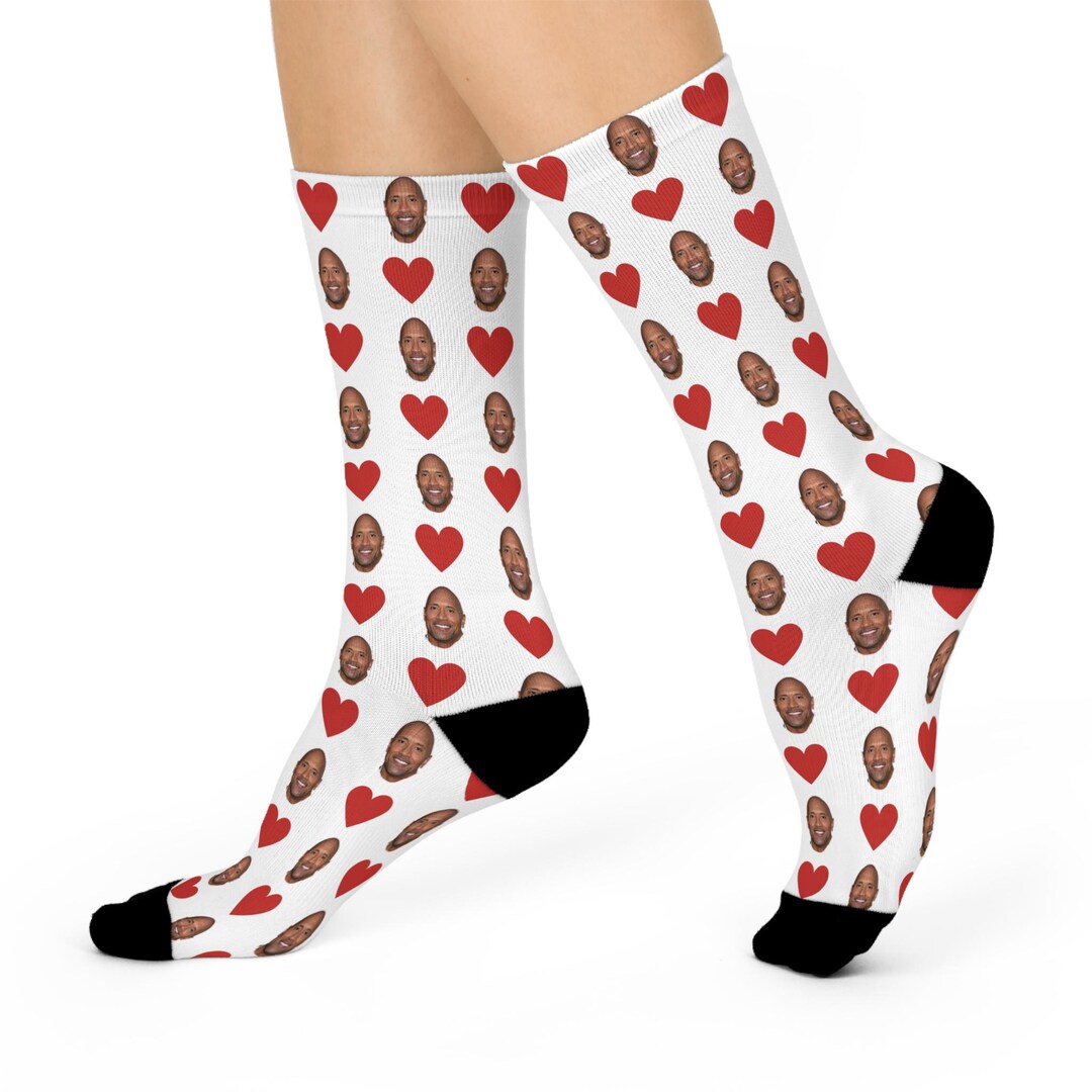 Dwayne Johnson Heart Print Crew Socks, Cushioned Polyester Blend - Etsy