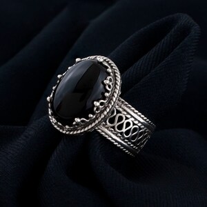 Black Onyx Silver Gothic Statement Ring, 925 Sterling Artisan Made ...