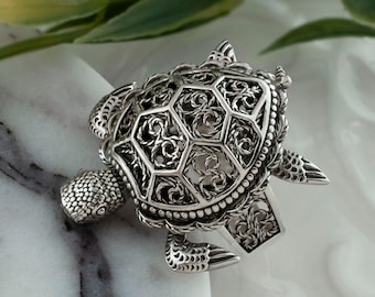 Adjustable Sterling Silver Turtle Ring - Etsy UK
