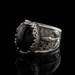 Black Onyx Silver Gothic Statement Ring, 925 Sterling Artisan Made ...