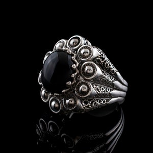 Black Onyx Silver Gothic Bold Statement Ring, 925 Sterling Artisan Made ...
