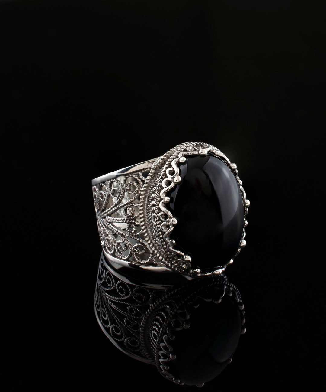 Black Onyx Gothic Silver Boho Statement Ring, 925 Sterling Silver ...
