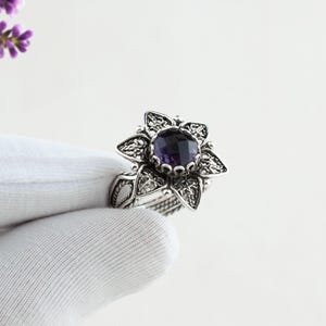 Blue Topaz Silver Victorian Lotus Flower Ring, 925 Sterling Artisan ...