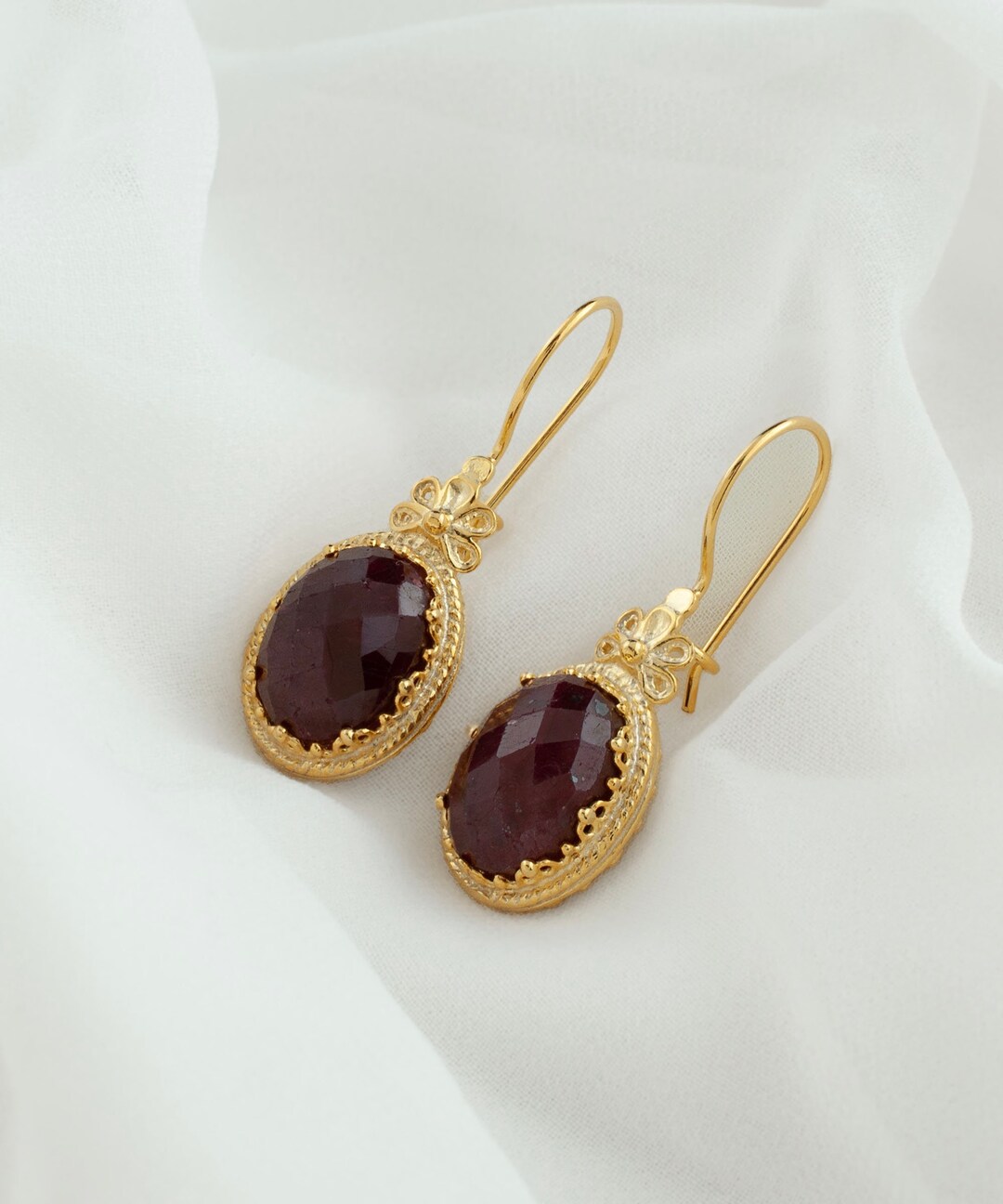 Gold Ruby Gothic Boho Silver Women Drop Earrings, 925 Sterling Silver ...