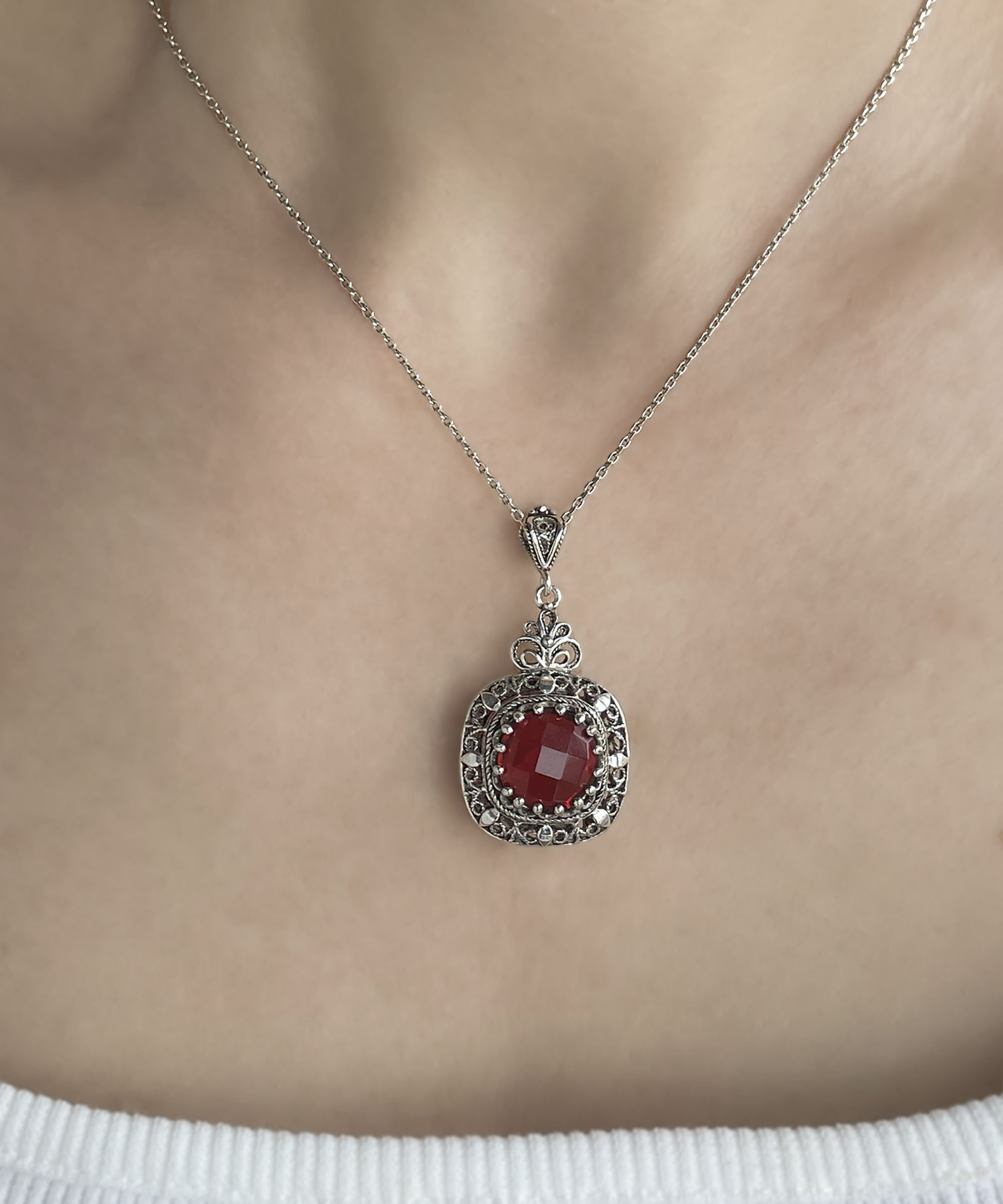 Ruby Gemstone Silver Gothic Pendant Necklace, 925 Sterling Artisan Made ...