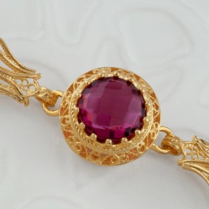 Gold Ruby Vintage Silver Edwardian Bracelet, 925 Sterling Gold Plated ...
