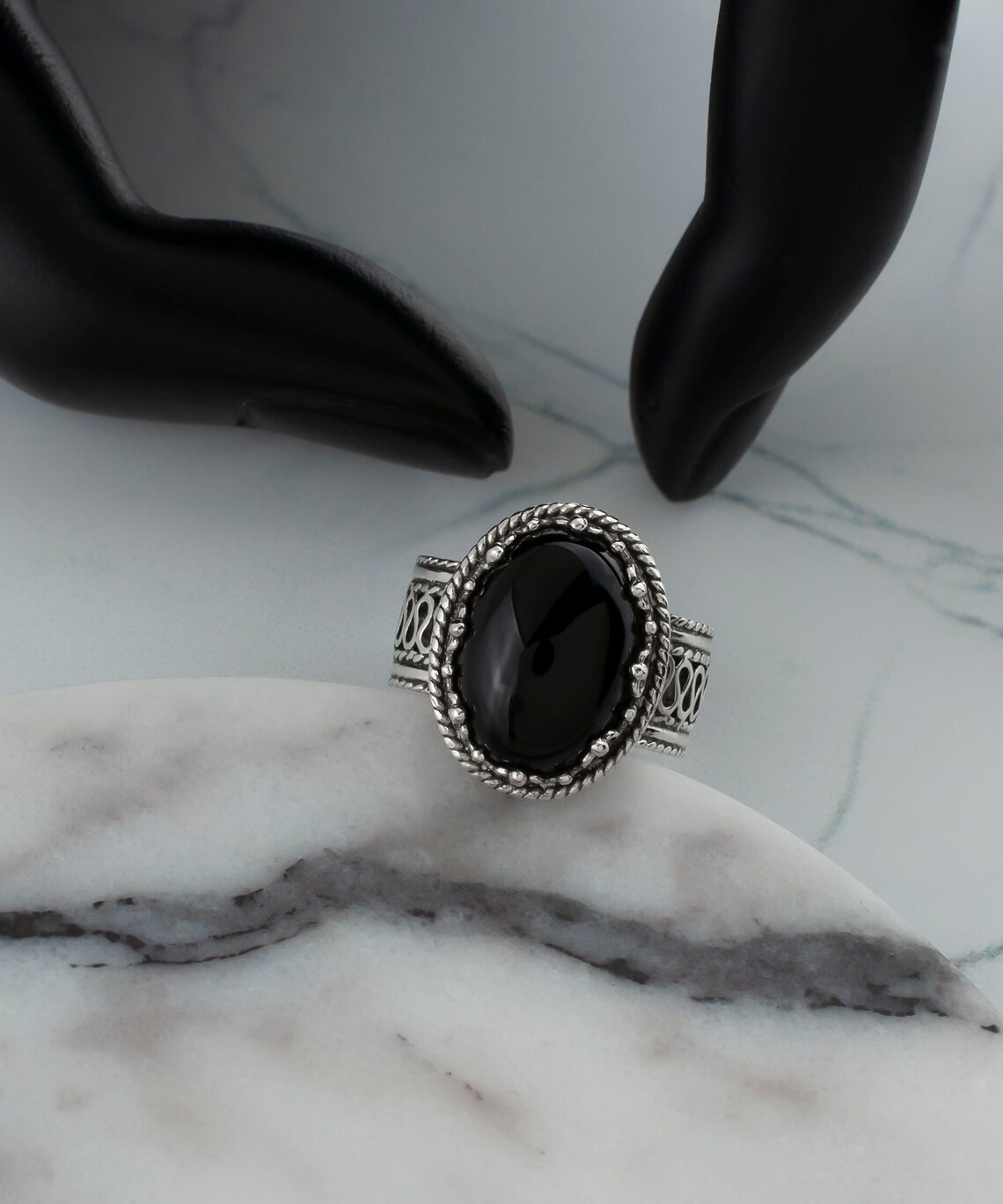 Black Onyx Silver Gothic Statement Ring 925 Sterling Artisan - Etsy