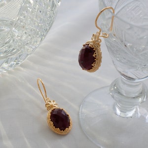 Gold Ruby Gothic Boho Silver Women Drop Earrings, 925 Sterling Silver ...
