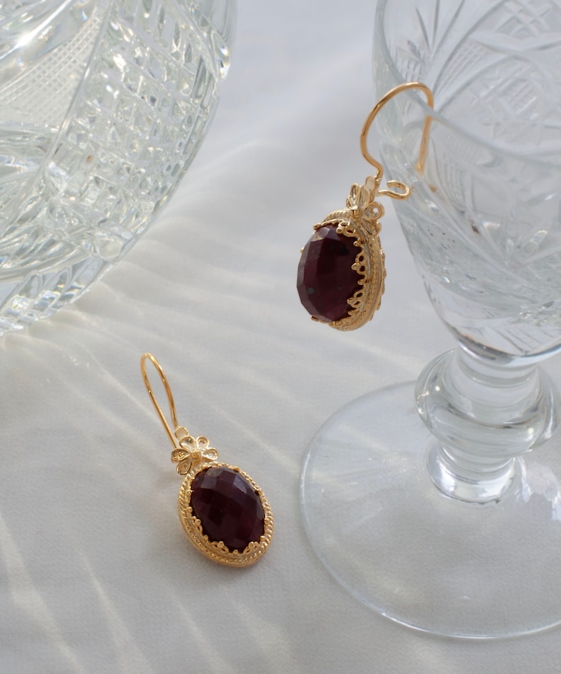 Gold Ruby Gothic Boho Silver Women Drop Earrings, 925 Sterling Silver ...