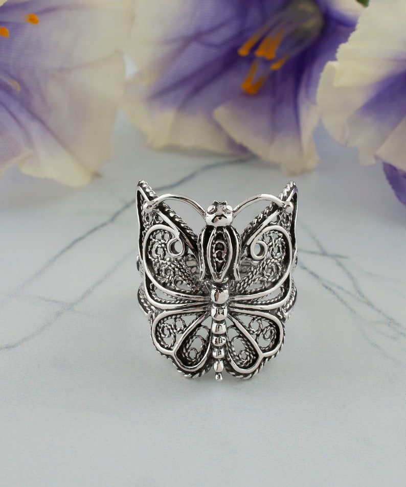 Silver Butterfly Ring 925 Sterling Silver Artisan Handcrafted - Etsy
