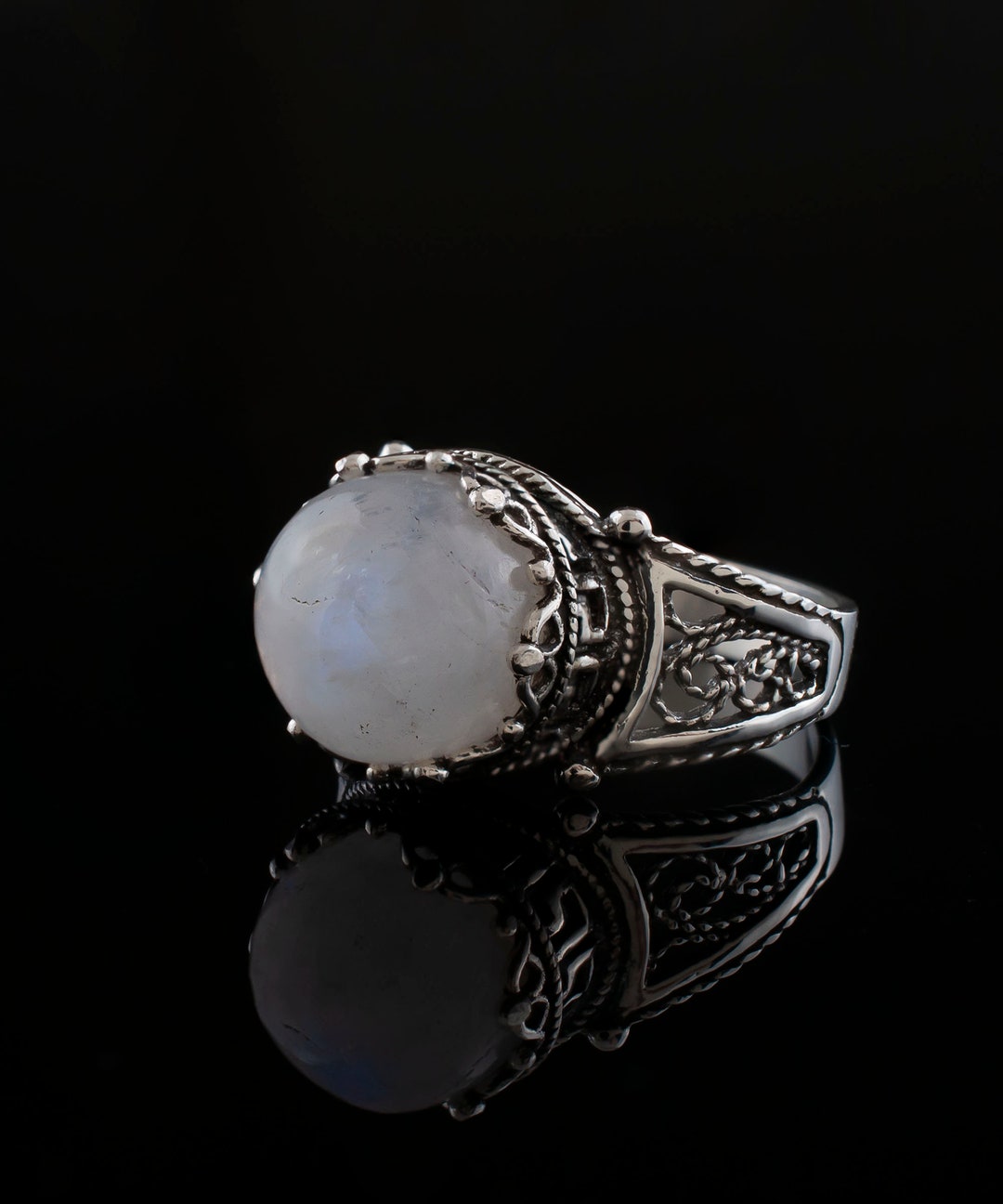 Rainbow Moonstone Silver Gothic Filigree Ring, 925 Sterling Silver ...