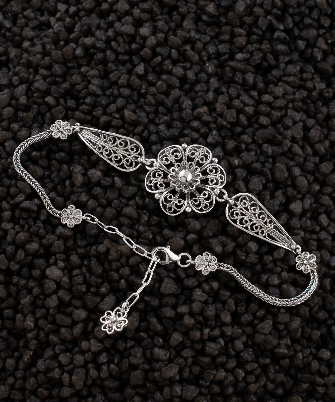 Silver Handmade Filigree Daisy Flower Bracelet, 925 Sterling Silver ...
