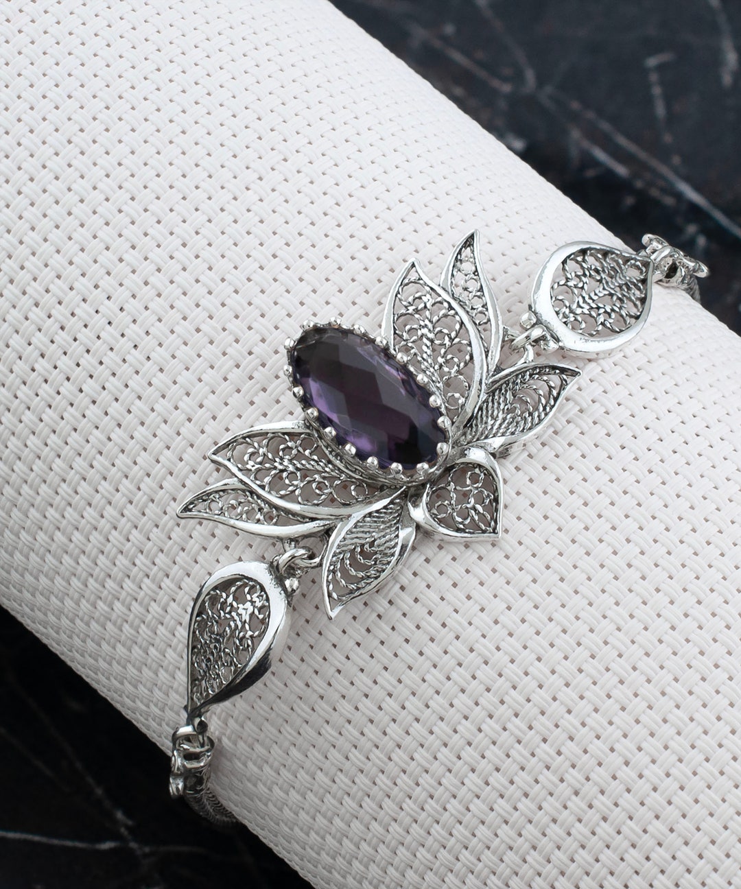 Amethyst Silver Goth Lotus Women Bracelet, 925 Sterling Silver Handmade ...