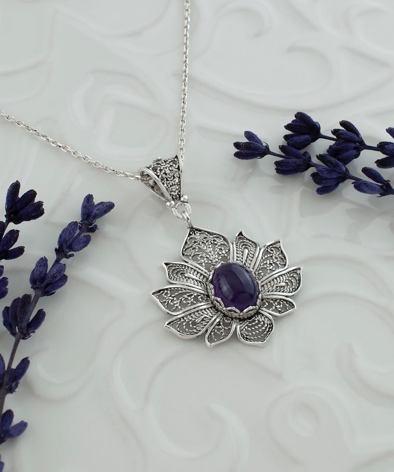 Carnelian Silver Goth Lotus Flower Pendant Necklace 925 - Etsy