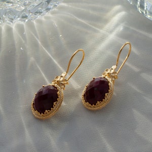 Gold Ruby Gothic Boho Silver Women Drop Earrings, 925 Sterling Silver ...