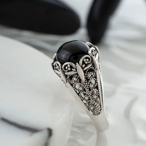 Black Onyx Silver Gothic Cocktail Ring, 925 Sterling Silver Artisan ...