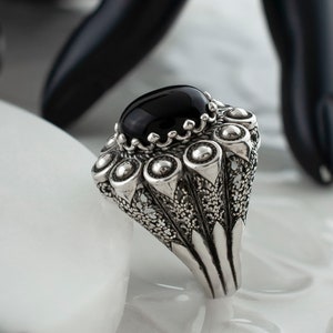 Black Onyx Silver Gothic Bold Statement Ring, 925 Sterling Artisan Made ...