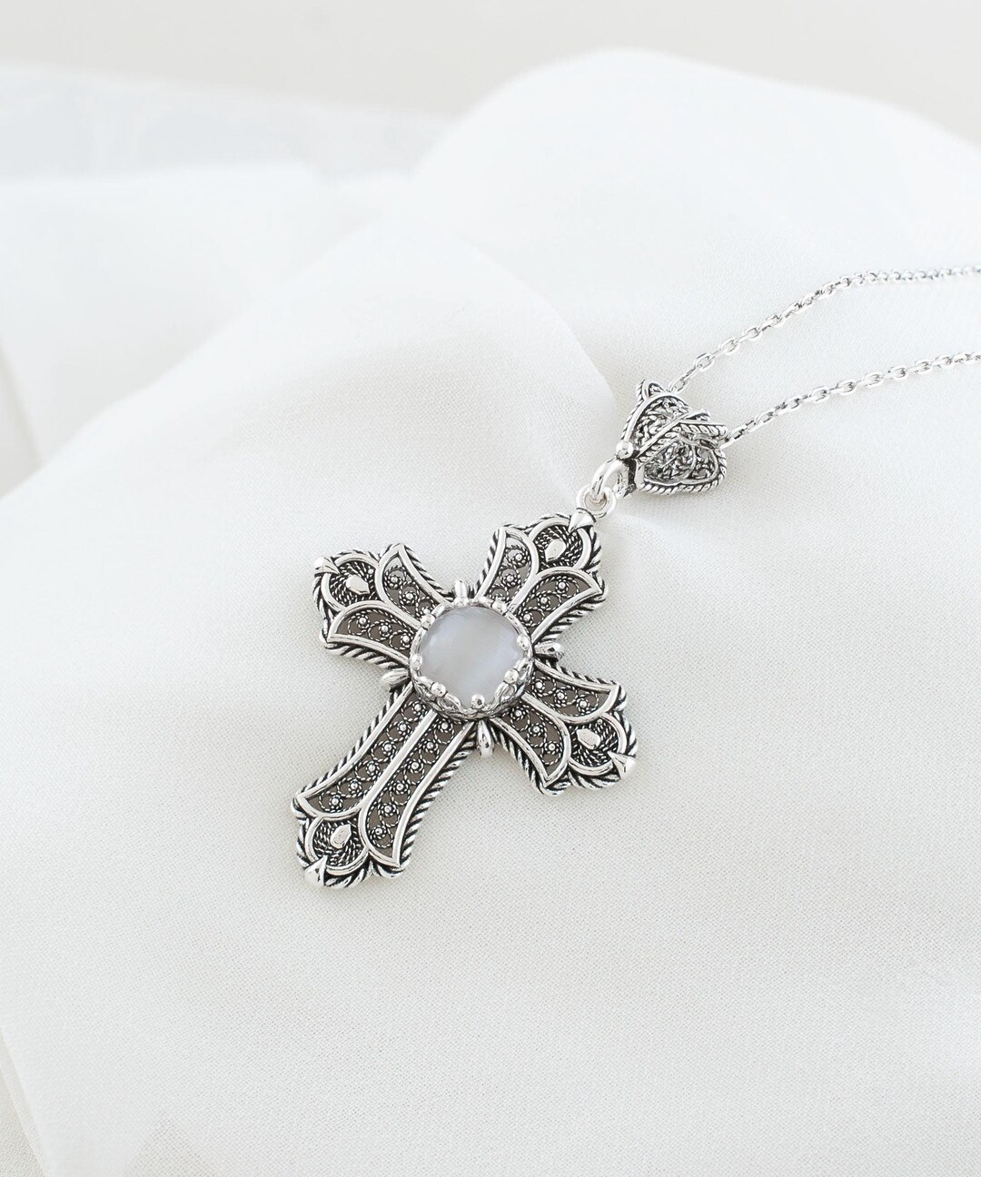 Mother of Pearl Silver Holy Cross Pendant Necklace, Sterling Silver ...