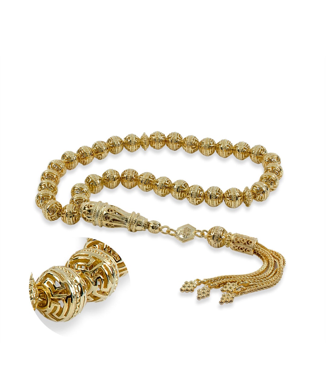 Gold Filigree Handmade Greek Key Meander Rosary, Tasbih, Misbaha ...