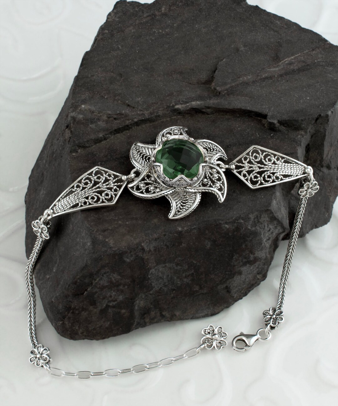 Alexandrite Silver Filigree Lotus Flower Bracelet, 925 Sterling Silver ...