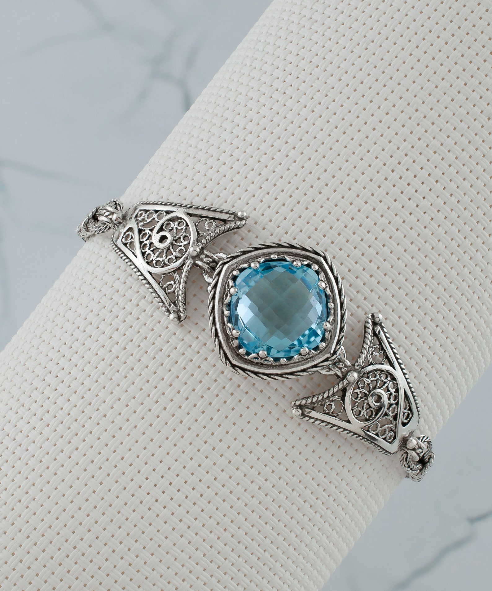Sky Blue Topaz Silver Filigree Bracelet, 925 Sterling Silver Genuine ...