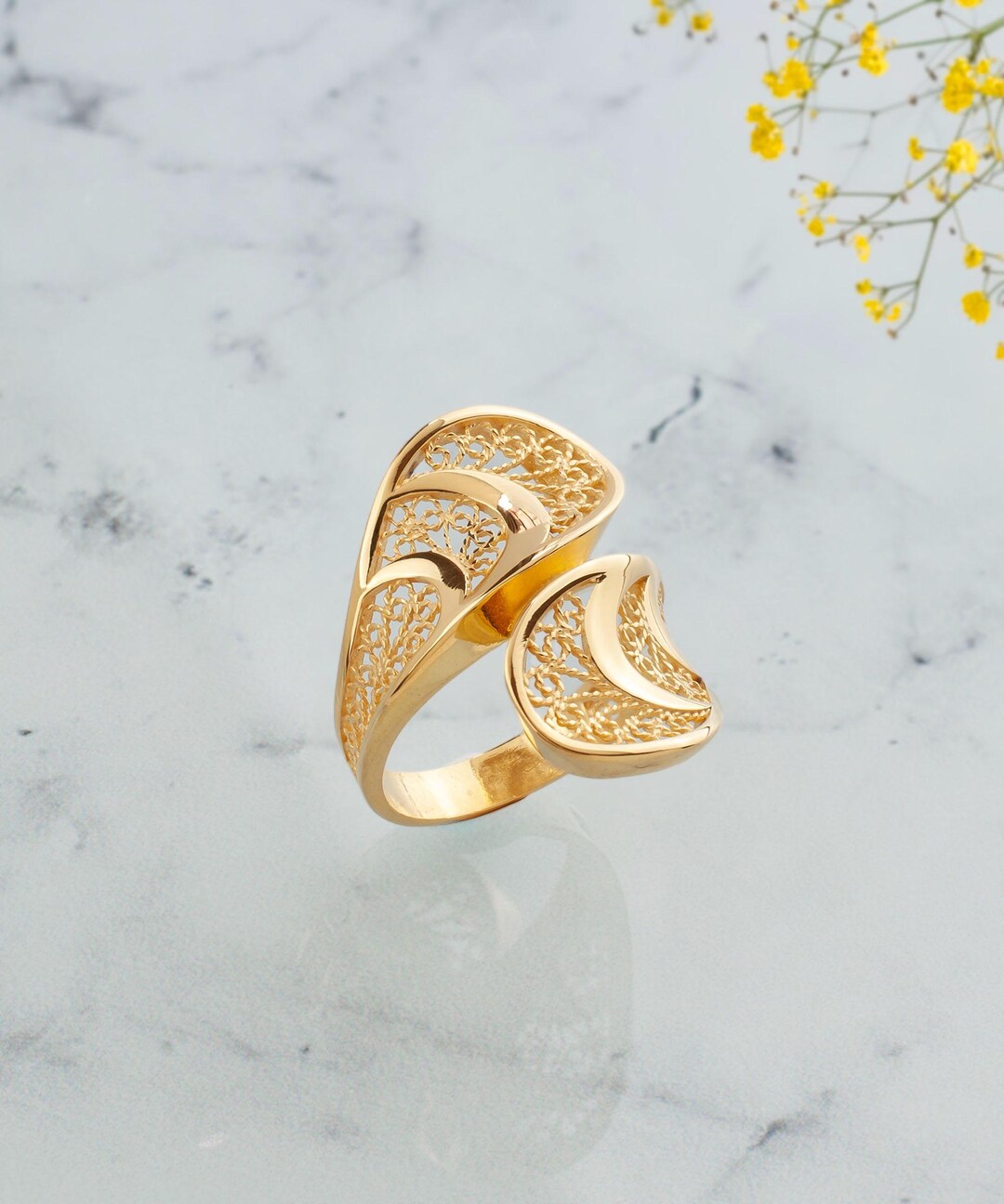 Gold Victorian Silver Bold Bypass Filigree Ring, 925, Gold Plated ...