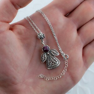 Ruby Guardian Angel Charm Pendant Necklace, Red Corundum Stone Handmade ...