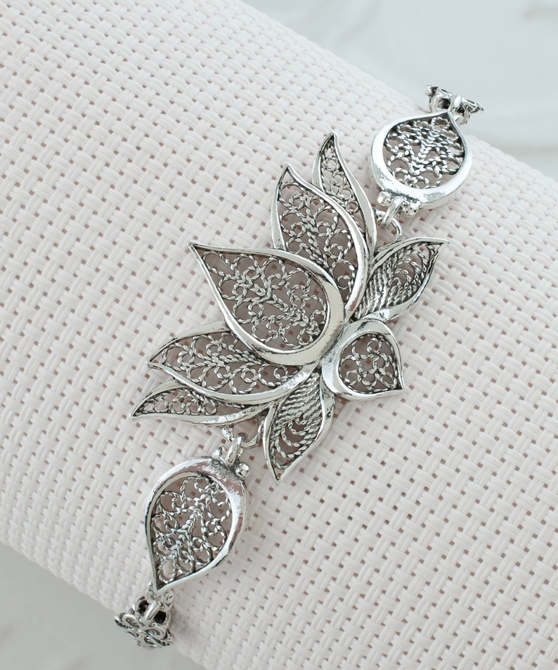 Silver Handmade Filigree Lotus Flower Bracelet, 925 Sterling Silver ...