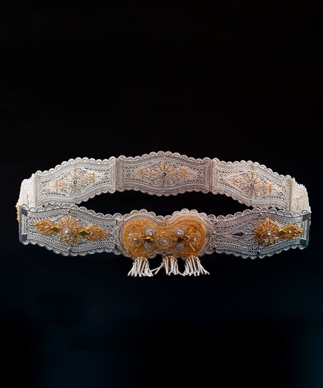 18k Gold Accented 925 Sterling Silver Filigree Art Adjustable Bridal ...