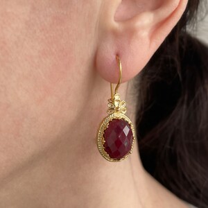 Gold Ruby Gothic Boho Silver Women Drop Earrings, 925 Sterling Silver ...
