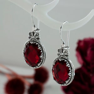 Ruby Quartz Silver Gothic Boho Dangle Earrings, Goth Red Earrings, 925 ...