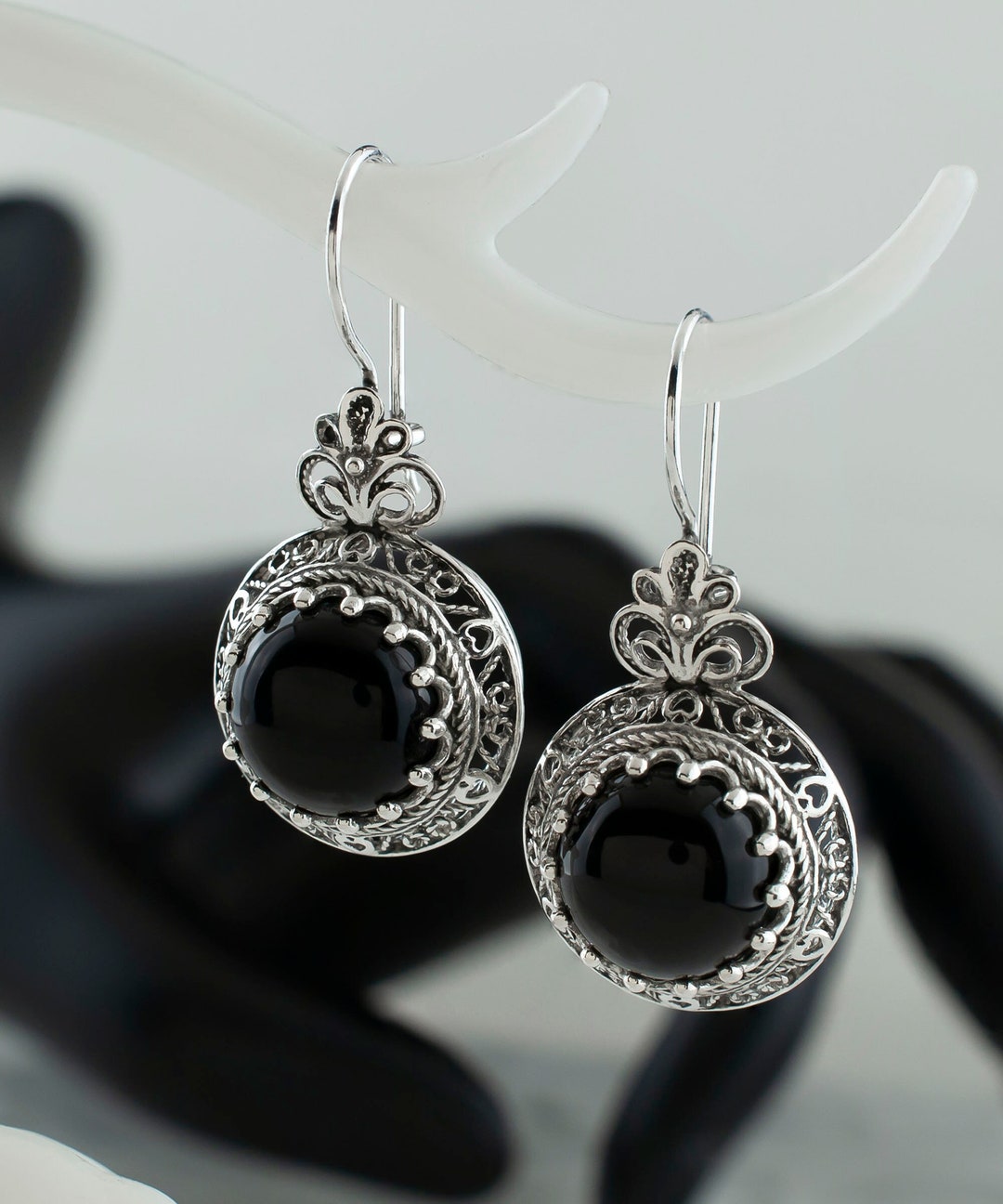 Black Onyx Silver Handmade Gothic Drop Earrings, 925 Sterling Gemstone ...