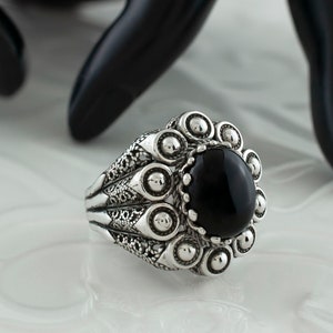 Black Onyx Silver Gothic Bold Statement Ring, 925 Sterling Artisan Made ...
