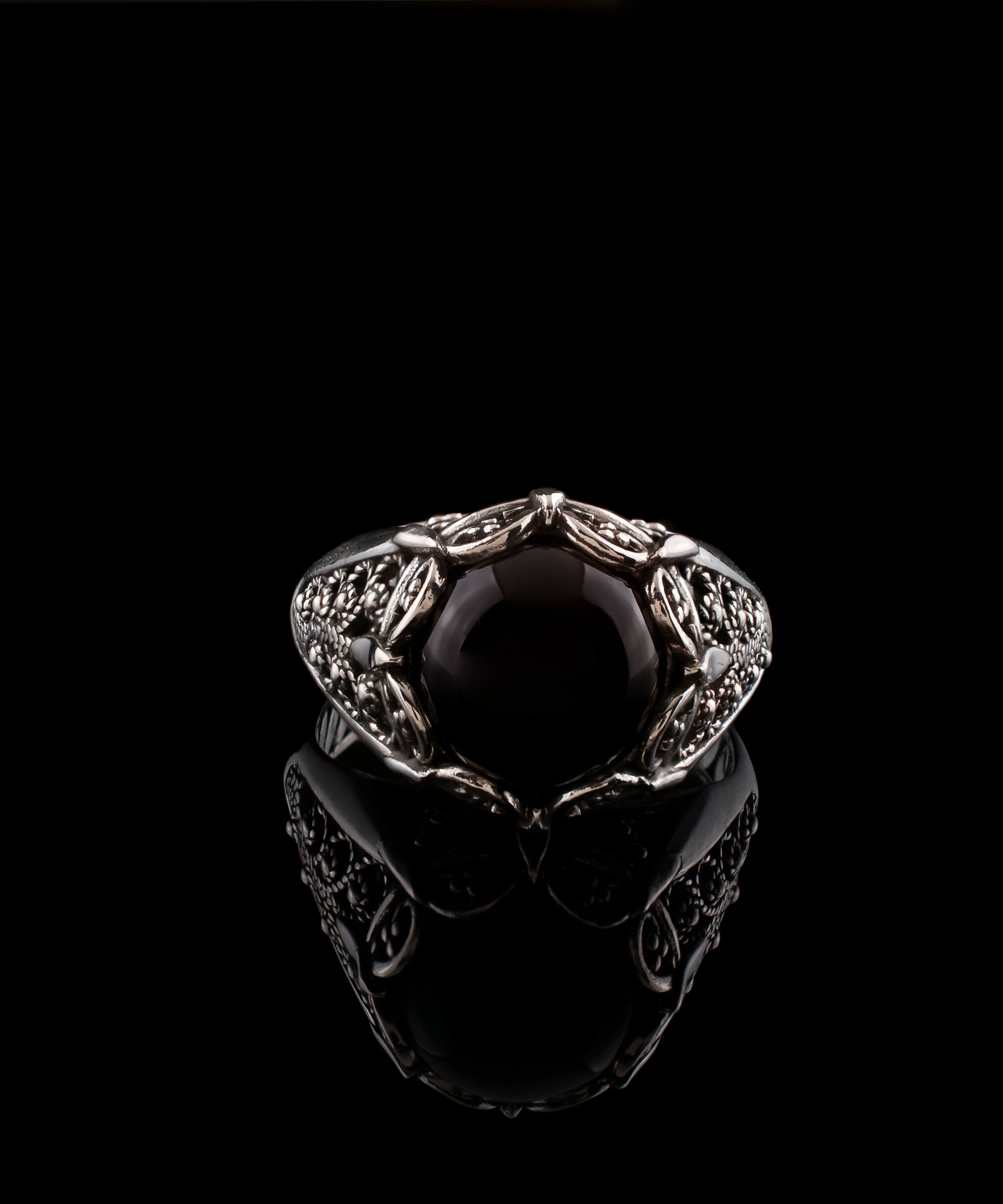 Black Onyx Silver Gothic Cocktail Ring, 925 Sterling Silver Artisan ...