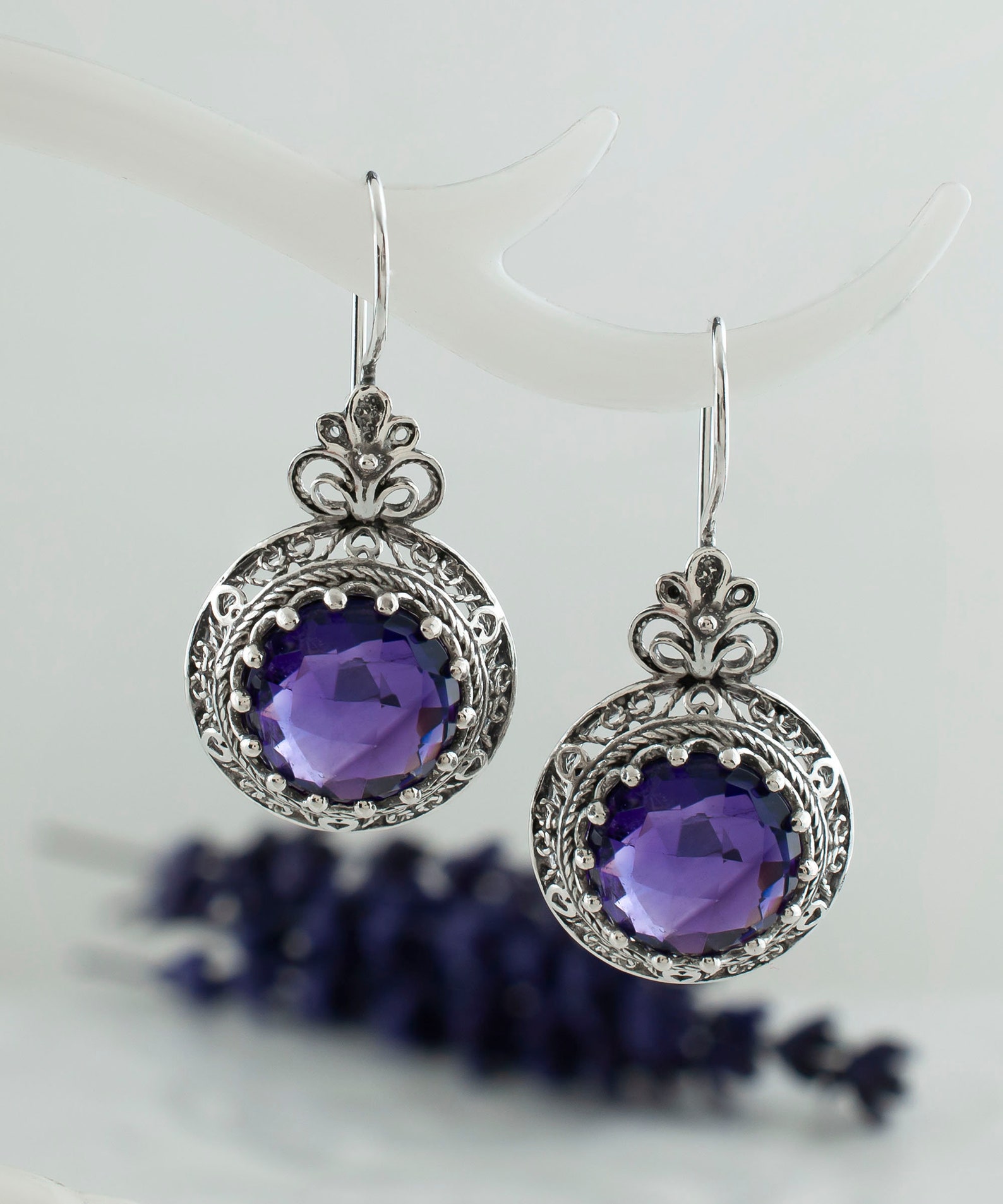 Amethyst Silver Victorian Filigree Drop Earrings, 925 Sterling African ...