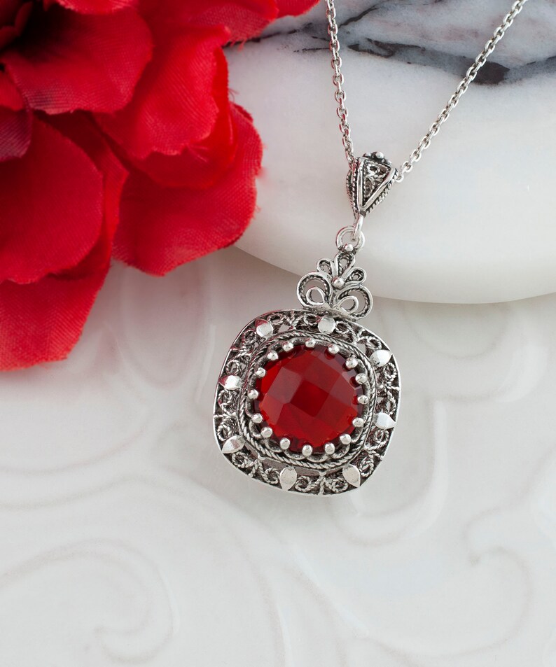 Ruby Gemstone Silver Gothic Pendant Necklace, 925 Sterling Artisan Made ...