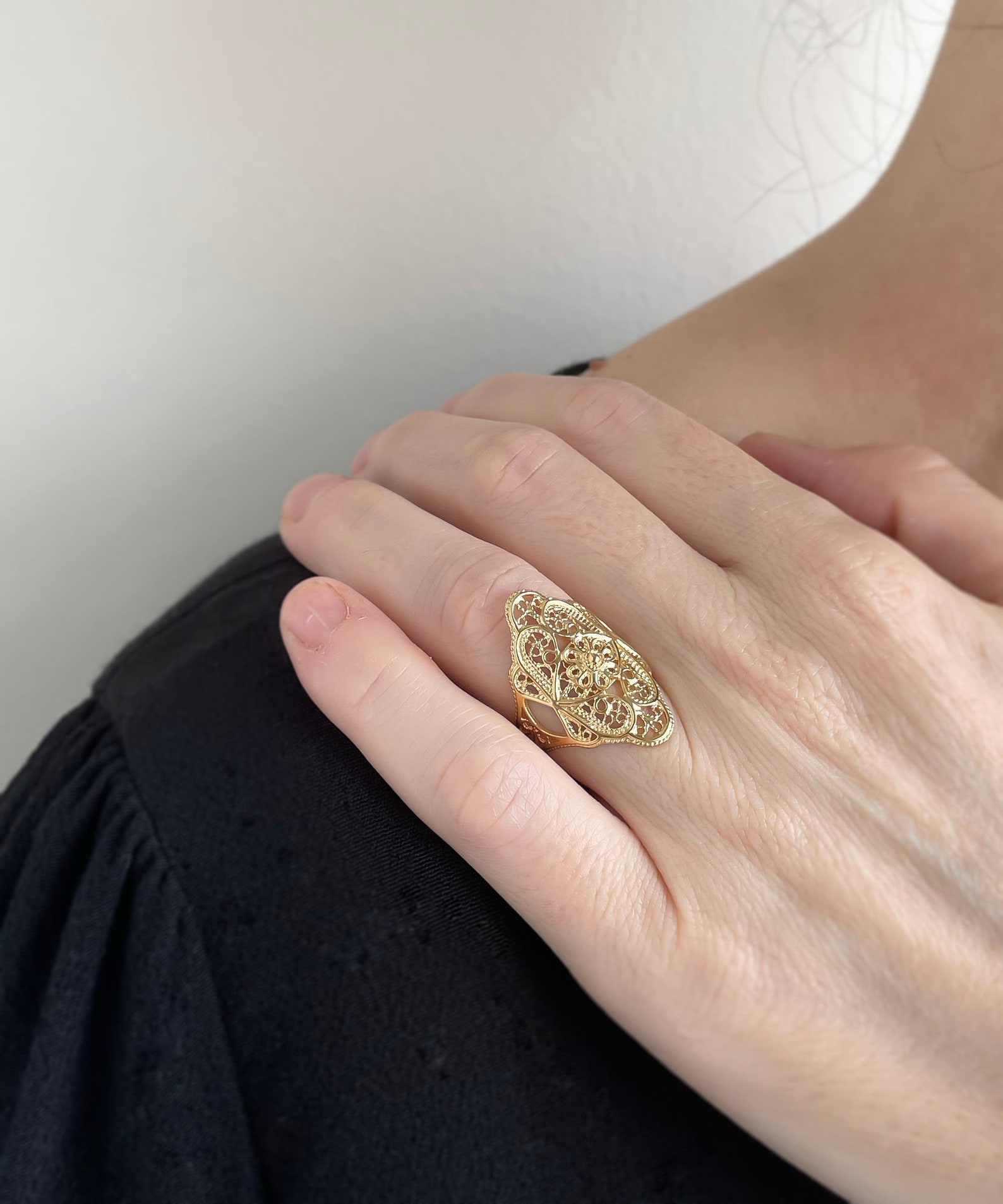 Gold Plated Silver Filigree Lace Floral Ring 925 Sterling - Etsy