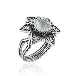 Black Rutile Silver Gothic Filigree Lotus Ring, 925 Sterling Artisan ...