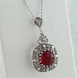 Ruby Gemstone Silver Gothic Pendant Necklace, 925 Sterling Artisan Made ...